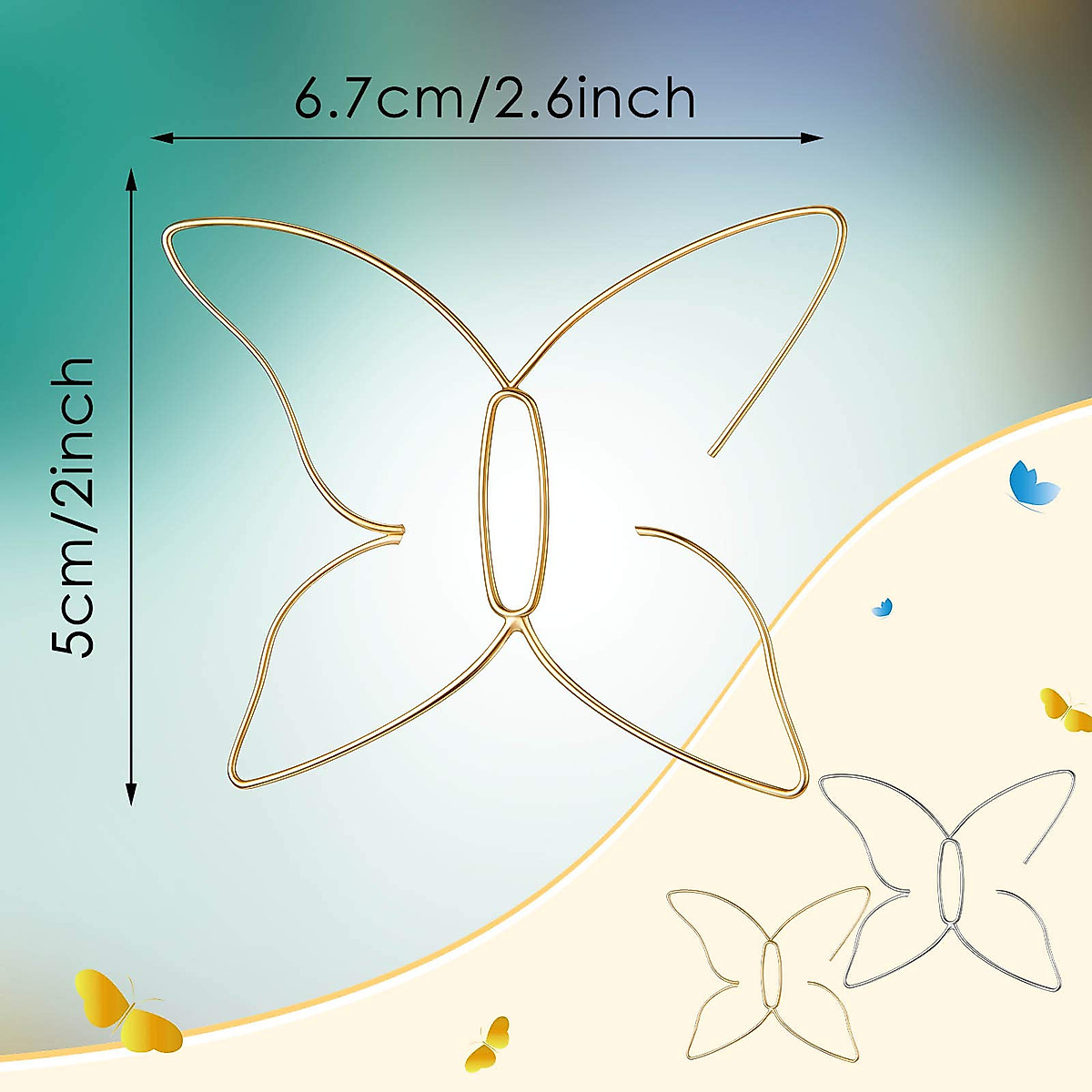 Hinly 2 Pairs Large Butterfly Earrings Dainty Gold Big Hollow Butterfly Earrings Silver Metal Butterfly Hoop Earrings Boho Dangle Beach Earring Statement Dangle Oversized Hoop Earring (Bright Style)