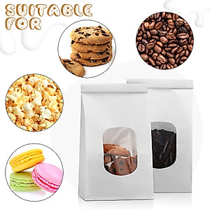 Fulmoon Bakery Bags with Window Bulk Small Paper Bags 3.54 x 2.36 x 6.7 Inch Tin Tie Tab Lock Resealable Party Favor for Popcorn Bread Coffee Snack Candy Food Packaging Gift Giving, White(300)