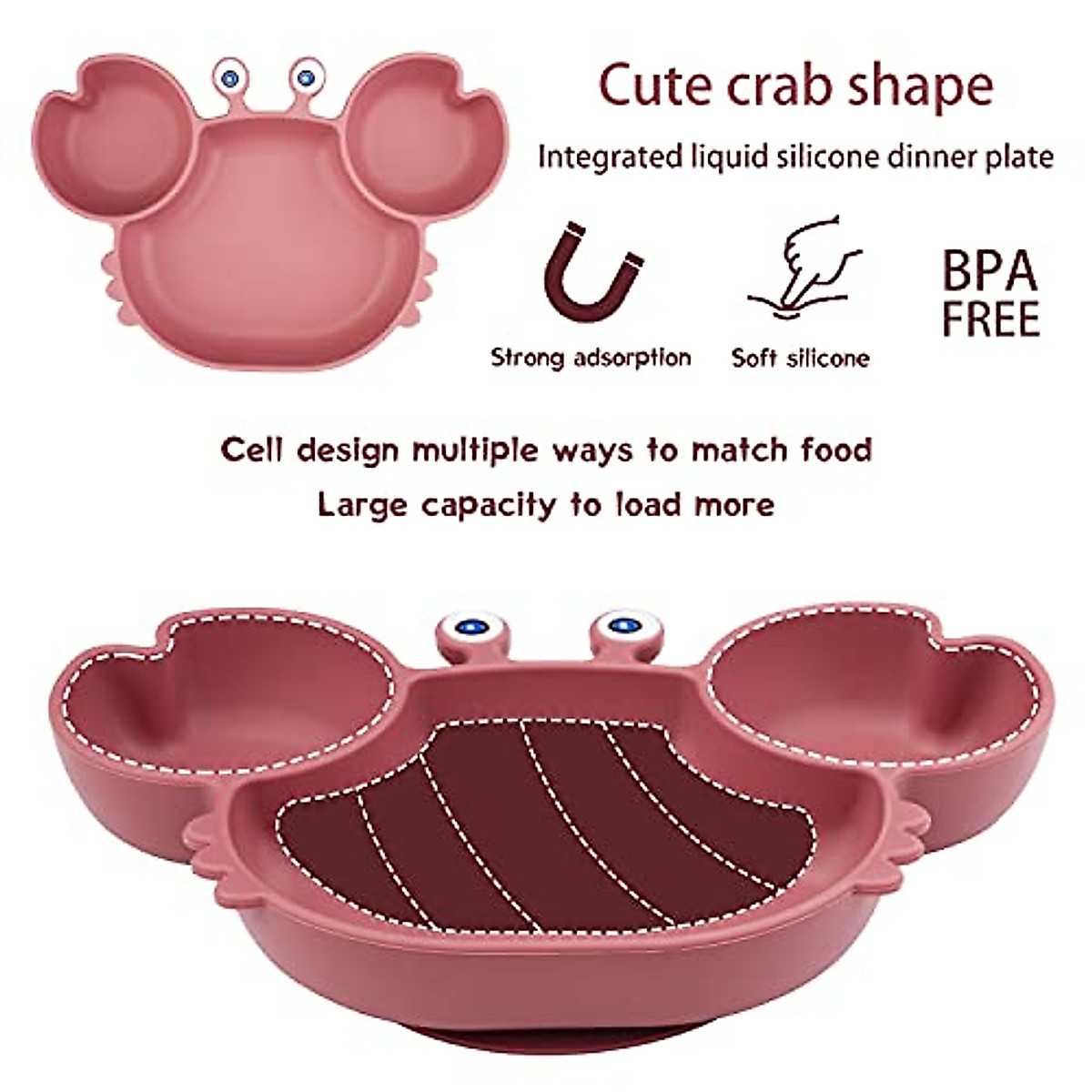 Qshare Toddler Plate, Portable Baby Plates for Toddlers and Kids, BPA-Free Strong Suction Plates for Toddlers, Dishwasher & Microwave Safe Silicone Placemat 9x6x1.4 inch