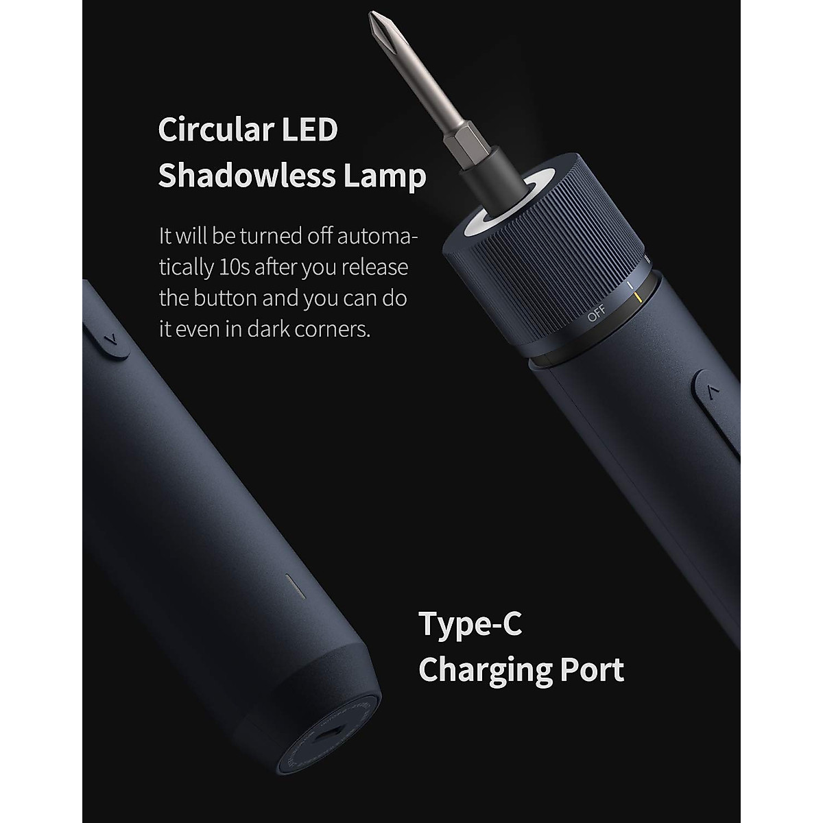 HOTO Electric Screwdriver, 3.6V Cordless Screwdriver Set, All-in-One Design, USB-C Charging Cable, Manual & Electric, LED Shadowless Light, 3 Torque, 5N.m 1500mAh, 12 Pcs Bit for Electrical Repairs