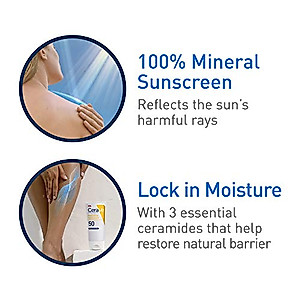 CeraVe 100% Mineral Sunscreen Spf 50 | Body Sunscreen With Zinc oxide & Titanium Dioxide for Sensitive Skin | 5 Oz, 2 Pack