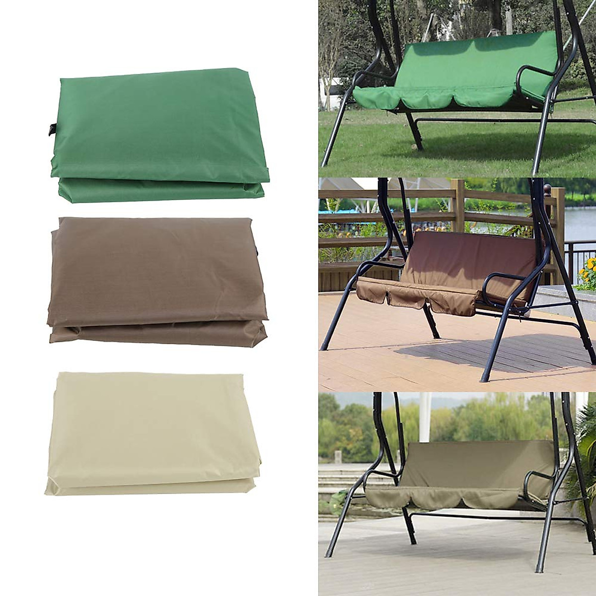 Waterproof Patio 3 Person Swing Cushion Cover Set Replacement,Foldable Durable Cloth Easy Installation and Disassembly59.1 x 19.7 x 3.9in(Beige)