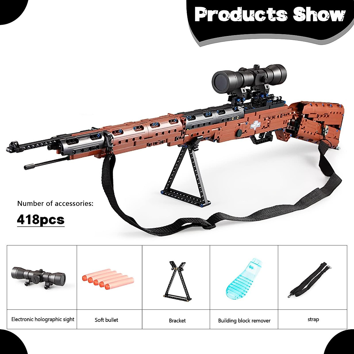 Seyaom DIY Building Blocks Model Toy, Simulation Handheld Shooting Toy, Model Kit Building Blocks Gun, Blaster Building Bricks Model Set (98K Mauser Rifle)(653pcs)