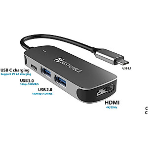 USB C Hub, BEST CABLE 4-in-1 USB C Hub Adapter - USB C to HDMI 4K@30Hz,USB C Charging Port,USB3.0, USB 2.0, Compatible with MacBook Pro/Air, Pro,Galaxy,Pixelbook and More USB C 3.1 Devices