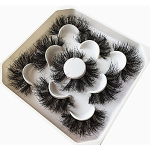 False Eyelashes Pooplunch Fluffy 25MM Dramatic Faux Mink Lashes 5 Pairs Pack 8D Thick Long Crossed Fake Eye Lashes Multipack