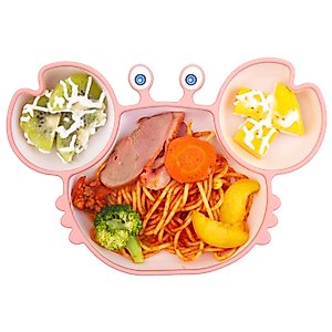 Qshare Toddler Plate, Portable Baby Plates for Toddlers and Kids, BPA-Free Strong Suction Plates for Toddlers, Dishwasher & Microwave Safe Silicone Placemat 9x6x1.4 inch