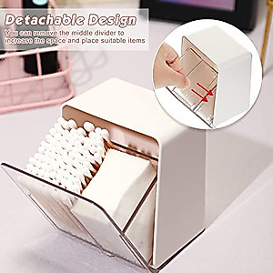 2 Pcs Cotton Ball Holder Canisters for Cotton Swabs Floss Dispenser Container Box with 2 Compartments Bathroom Storage Cotton Pads Organizer with Clear Lid for Cotton Round Makeup, White