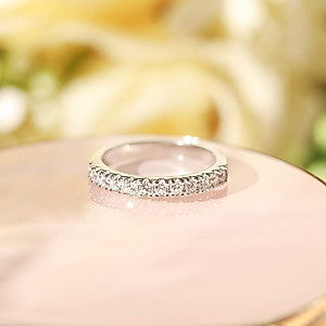 EAMTI 3mm Cubic Zirconia Wedding Band 925 Sterling Silver Half Eternity Ring for Women Size 7