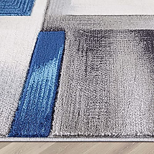 Well Woven Lane Blue Modern Geometric Boxes & Squares Pattern Area Rug 8x10 (7'10" x 10'6")