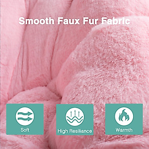 WELL-STRONG Folding Living Room Chair, Faux Fur Foldable Bedroom Chair, Oversized Saucer Chair, Comfy Chair with Metal Frame, Cozy Furry Padded Chair for Home, Bedroom, Living Room Pink