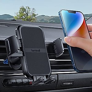 Lamicall 2023 Wider Clamp & Metal Hook Phone Mount for Car Vent [Thick Cases Friendly] Car Phone Holder Hands Free Cradle Air Vent for iPhone Smartphone