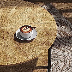 3imothrix Round Wood Coffee Table, Coffee Table with Storage Open Shelf, 31.49 inch 2 Tier Solid Wood Veneer Circle Coffee Table for Living Room (Coffee Table)