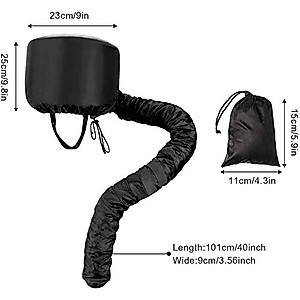 Bonnet Hair Dryer, ZEEFOO Portable Hooded Hair Dryer Attachment Cap for Styling, Curling and Hair Deep Conditioning, Soft Adjustable Large Hooded Bonnet for Hand Held Hair Dryer, Black