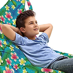 Ambesonne Colorful Lounger Chair Bag, Pastel Hibiscus Blossoms Exotic Paradise Aloha Hawaiian Foliage Summer Design, High Capacity Storage with Handle Container, Lounger Size, Teal Multicolor
