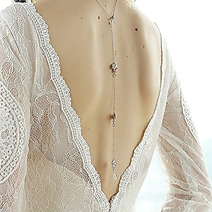 JWICOS Dainty Back Necklace Sexy Crystal Pearl Backdrop Y Necklace Back Necklace Wedding Jewelry for Women and Bride (Silver)