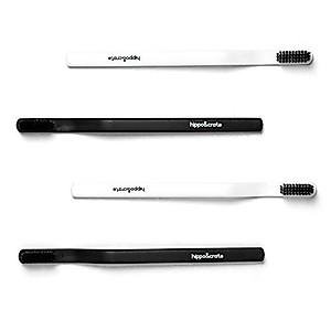 HippoCrate Charcoal Toothbrush with Soft Bristles, Dentist Approved (4 Counts)