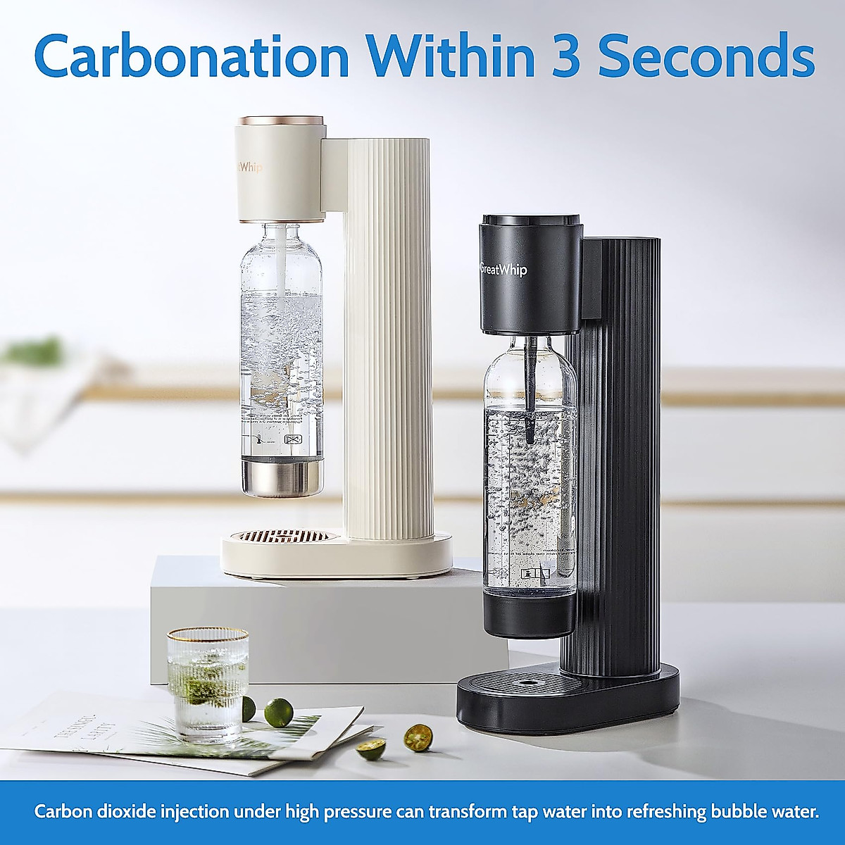 GreatWhip Sparkling Water Maker Soda Maker Machine for Home with 1L BPA Carbonating Bottle Compatible with Any Screw-in 60L CO2 Exchange Carbonator (NOT Included) Black