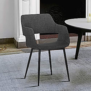 Armen Living Ariana Mid-Century Fabric Dining Room Accent Chair, 18" Height, Charcoal
