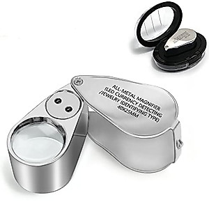 40X Full Metal Illuminated Jewelers Eye Loupe Magnifier, Small Pocket Folding Magnifying Glass Jewelry Loop with LED for Gems, Jewellery, Coins, Map, Stamps, Currency Detect, Elders Gift, 1'' Lens Dia