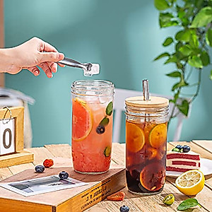 Facilfeliz 6 Pack Bubble Tea Cup, 24oz Iced Coffee Cups, Mason Jar with Bamboo Lids & Straws & 6 Airtight Lids, Reusable Wide Mouth Smoothie Boba Cup, Clean Brush, Glass Cups, Travel Drinking Bottle