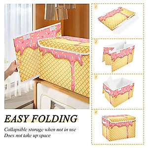 ALAZA Pink-ice-cream Storage Bins with Lids,Fabric Storage Boxes Baskets Containers Organizers for Clothes and Books
