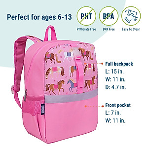Wildkin Pack-it-All Kids Backpack for Boys & Girls, Ideal Size for School & Travel Backpack for Kids, Features Front Strap, Interior Sleeve, Back Support & Side Pocket (Horses)