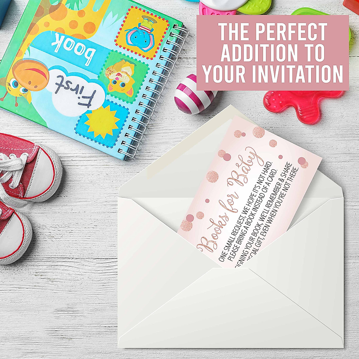 25 Book Request Baby Shower Guest Book Alternative - Gold Baby Shower Invitation Inserts, Books For Baby Shower Request Cards, Bring A Book Instead Of A Card, Baby Shower Book Request For Girls