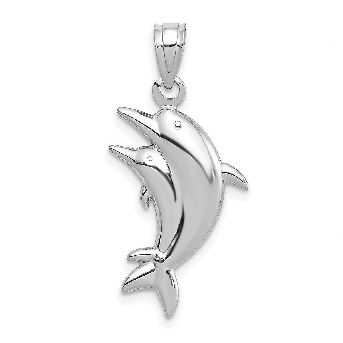 14k White Gold Dolphin Pair Pendant 28mm 14mm style K6028