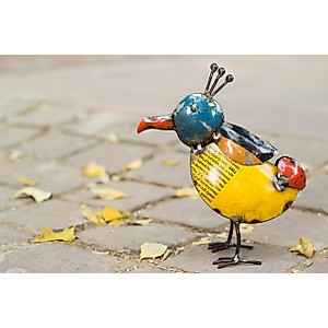 DeKulture Bird with Crest Figurine: Handmade Recycled Iron, Bird Statues for Living Room, Wildlife Decor (9x4x10.5 Inches)