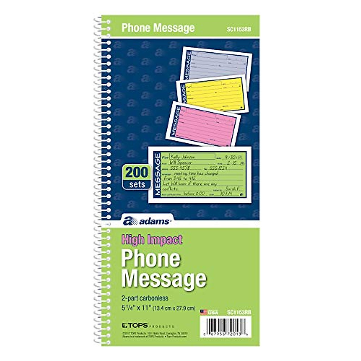 Adams® High Impact Phone Message Book, 2-Part Carbonless, 5-1/4" x 11", 200 Sets per Book (SC1153RB)