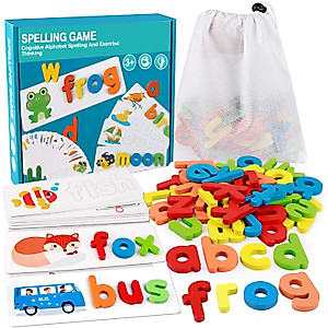 MoinKidz See & Spell Matching Letter Toy Learning Educational Toys for 3 4 5 6 Years Old Boys and Girls Preschool Learning Activities Shape & Color Recognition Game CVC Word Builders for Kids