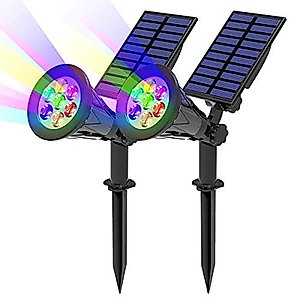 T-SUN Solar Spotlights, Color Changing 7 LED Waterproof Solar Garden Lights, Auto ON/OFF Adjustable Landscape Spot Lights, 2-IN-1 Solar Wall lights for Patio, Yard, Garden, Driveway, Pool Area(2 Pack)