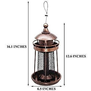 Twinkle Star Wild Bird Feeder Hanging for Garden Yard Outside Decoration, Panorama Gazebo Birdfeeder, Lighthouse Shaped (Copper Red)