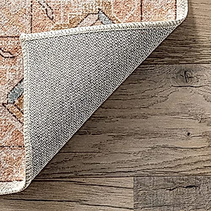 nuLOOM Dawson Machine Washable Distressed Medallion Ultra Thin Area Rug, 8' x 10', Peach