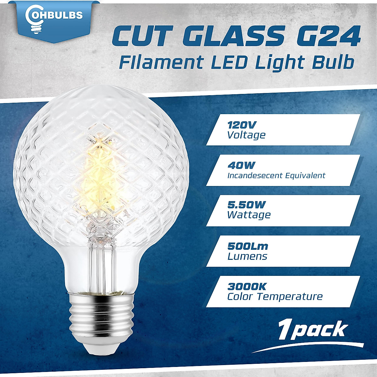 OHBULBS G25 Clear LED Light Bulb with E26 Medium Base Bulb | 5.5 Watt Dimmable Cut Glass Filament 3000K White Light – Ideal for Chandeliers, Vanity Fixtures, Bath Bars, Pendant Lights