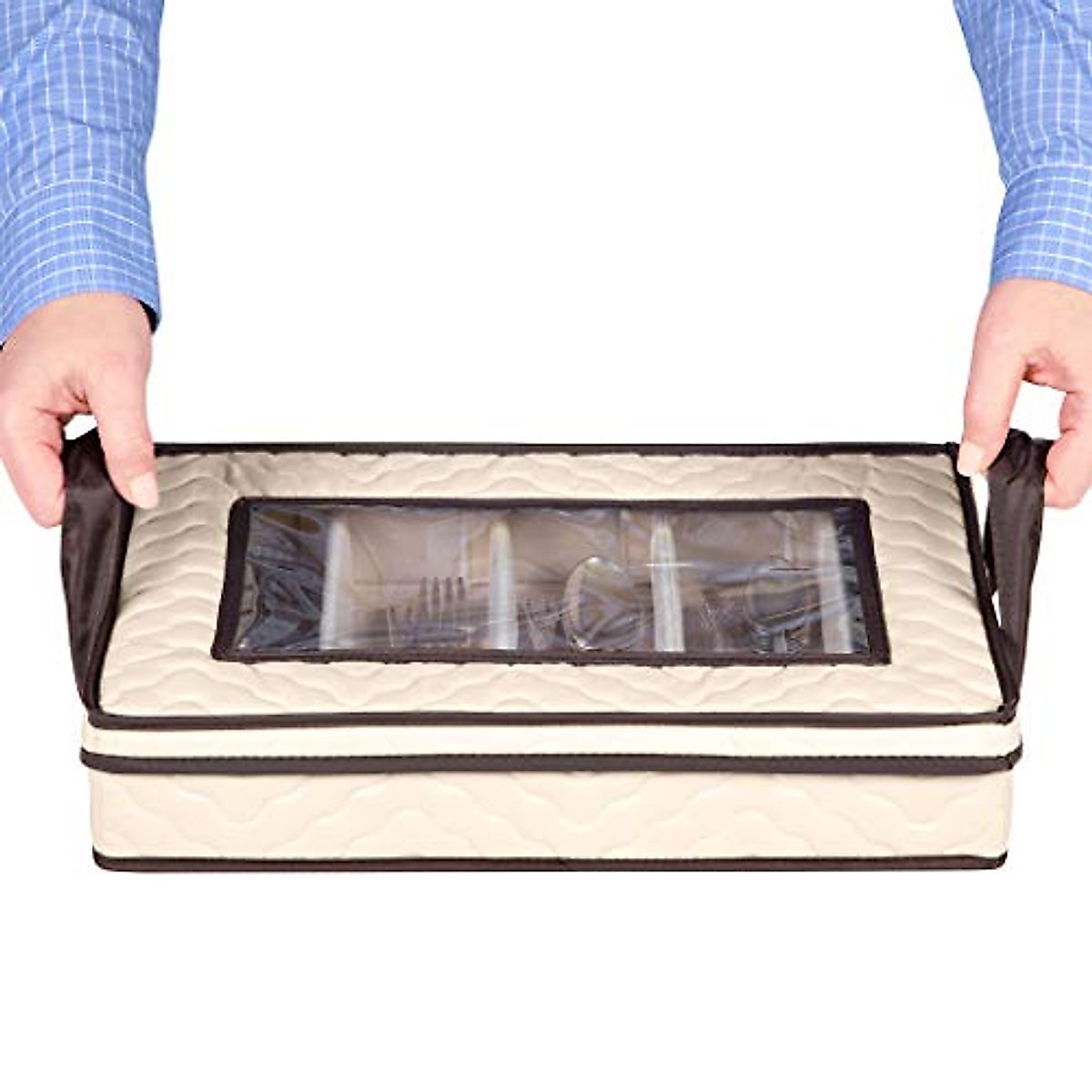 Flatware Storage Case - Tableware Utensil Chest - Durable 5 Compartment Silverware Container with Removable Lid and Easy to Carry Handles - Large Capacity Keeps Your Cutlery Organized and Protected