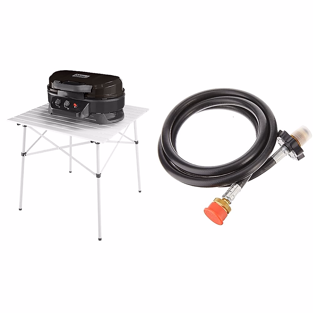 Coleman RoadTrip 225 Portable Tabletop Propane Grill + Coleman High-Pressure Propane Hose and Adapter Bundle