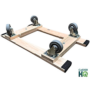 Made in USA Solid Oak H-Frame Furniture Dolly by CasterHQ - 18x30 Inch, Non-Slip Grip, 4-Inch Thermo Rubber Wheels, 960 lbs Load Capacity - Premium Moving Dolly for Heavy Furniture