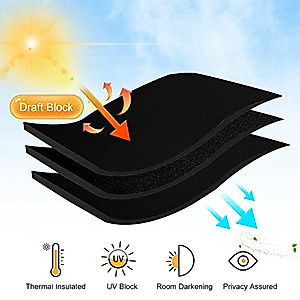 RYB HOME Bedroom Blackout Curtains - Black Curtains Solar Light Block Insulated Drapes Energy Saving for Bedroom Dining Living Room, 42 x 45 inches Long, Black, Set of 2