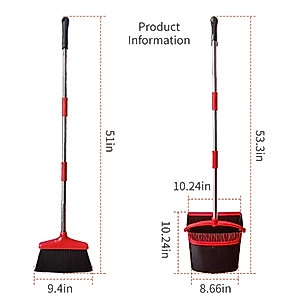 Broom with Dustpan Combo Set 54" Long Handle Angle Broom for Home Cleaning