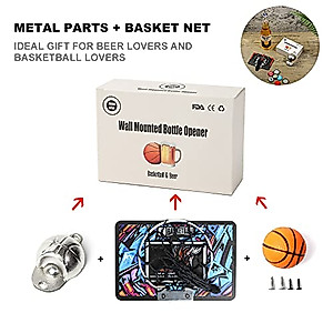 GYSH Bottle Opener Wall Mounted,Bottle Cap Collector With Metal Basket Frame And Basket Net,It Is An Ideal Gift For Basketball And Men'S Beer Lovers (black)