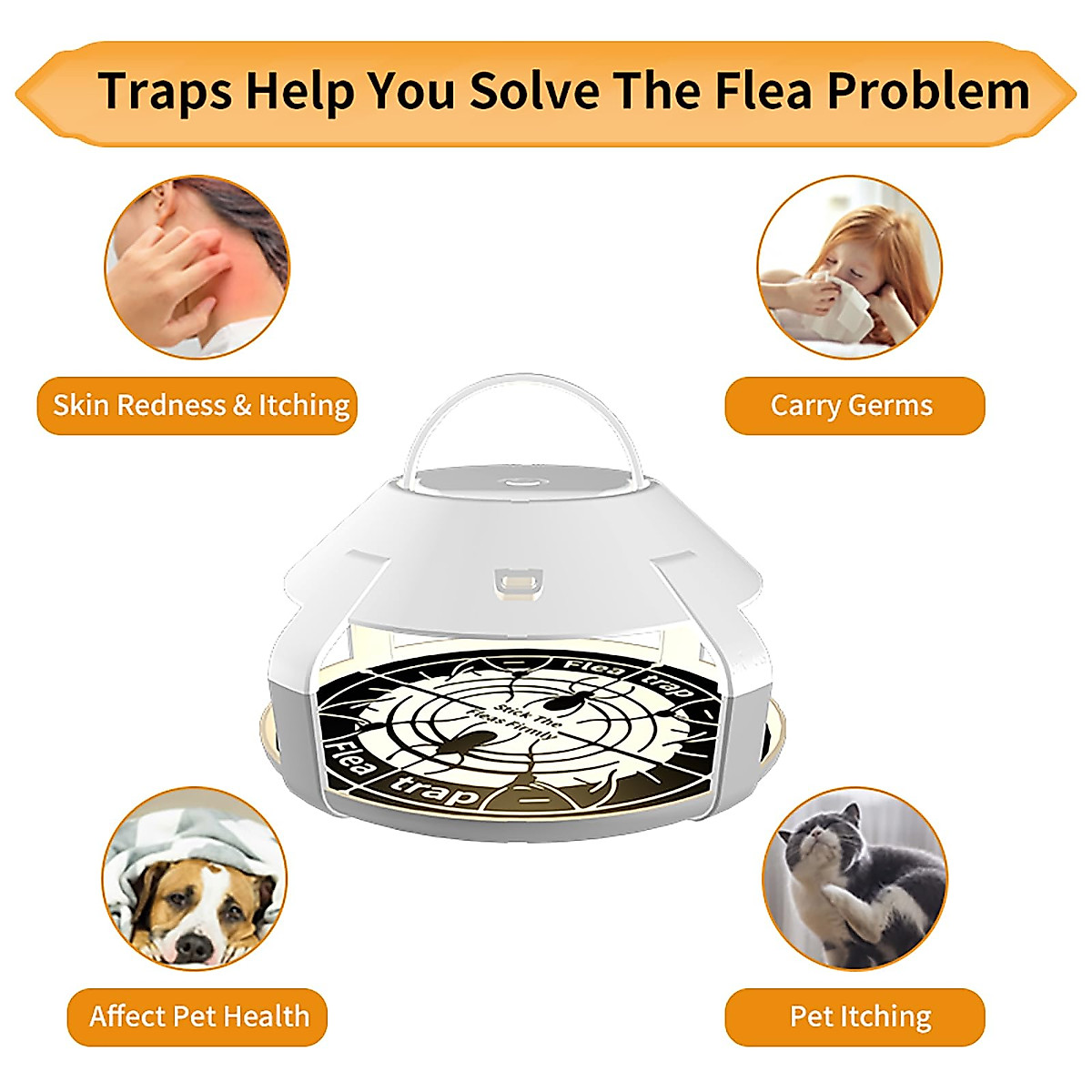 2 Packs Flea Traps for Inside Your Home with Light, Flea Light Trap for Bug USB Charing Insect Pest Control Traps for Kitchen, Living Room, Balcony, and Bedroom