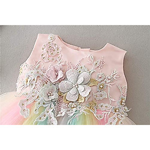 Meiqiduo Baby Girls Dress Infant Christening Birthday Wedding Bridesmaid Party Lace Tulle Flower Dresses (3M/0-6Months, Multicoloured)