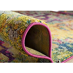 SAFAVIEH Monaco Collection Area Rug - 5'1" x 7'7", Pink & Multi, Boho Chic Abstract Watercolor Design, Non-Shedding & Easy Care, Ideal for High Traffic Areas in Living Room, Bedroom (MNC225D)