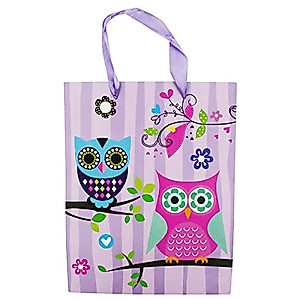 ZRAMO 12 Medium Owl Design Party Gift Bags, Birthday Gift Bags - Set of 12 Happy Birthday Gift Bags