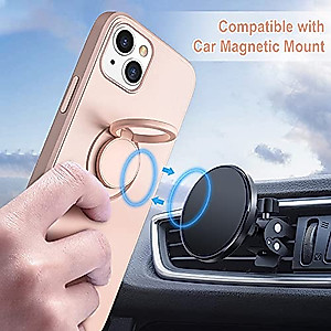 Hython Case for iPhone 13 Mini Case with Ring Stand [360° Rotatable Ring Holder Magnetic Kickstand] [Soft Microfiber Lining] Slim Shockproof Rubber Protective Phone Case Cover for Women, Pink Sand