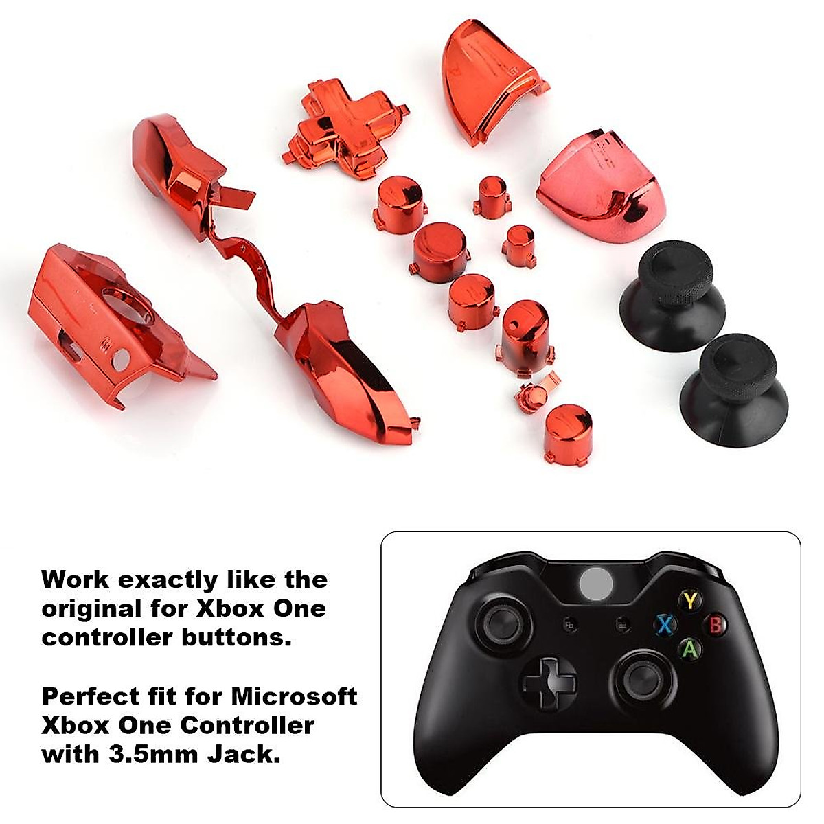 Eboxer Replacement Full Buttons Set for One, Analog Thumbsticks ABXY Buttons Dpad Buttons Replacement Kit for One Controller (Red)