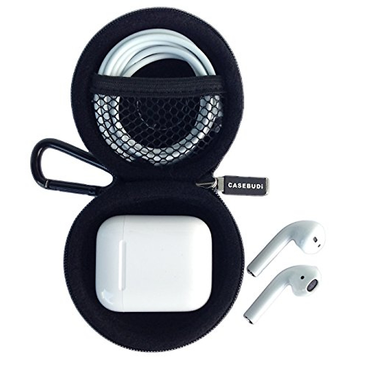 CASEBUDi Round Earbud and Phone Charger Storage Case with Carabiner | Pink Ballistic Nylon