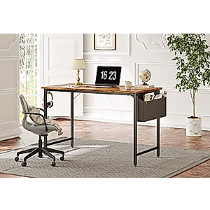 CubiCubi Study Computer Desk 47" Home Office Writing Small Desk, Modern Simple Style PC Table, Black Metal Frame, Rustic Brown