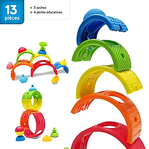 Lalaboom - 13 Piece Rainbow Arches and Baby Toddler Beads to Assemble - Montessori Educational Shape and Color STEM Construction Toy 18 Months to 4 Years - BL720, Multicolor, Medium